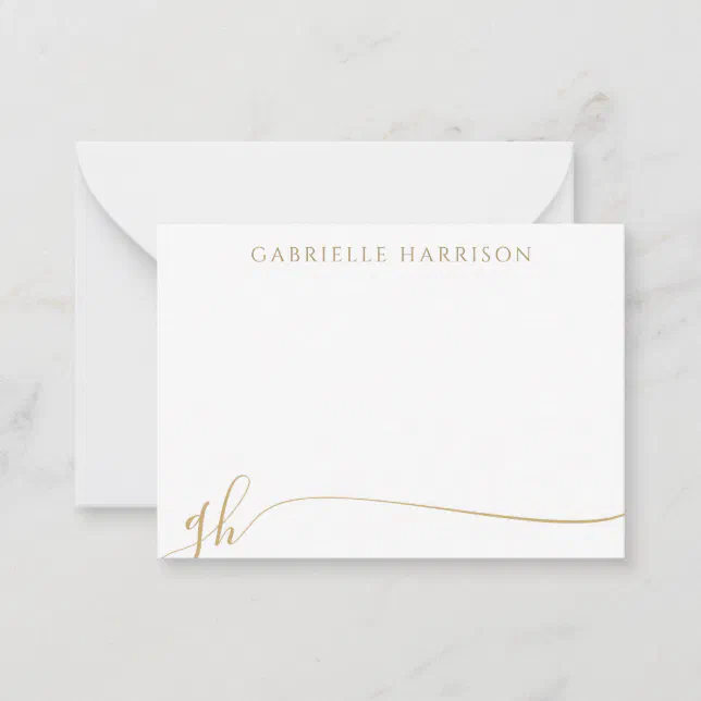 Modern Elegant Script Monogram Initials Gold Note Card | Zazzle