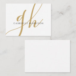 Modern Elegant Script Monogram Name Black Gold Note Card | Zazzle