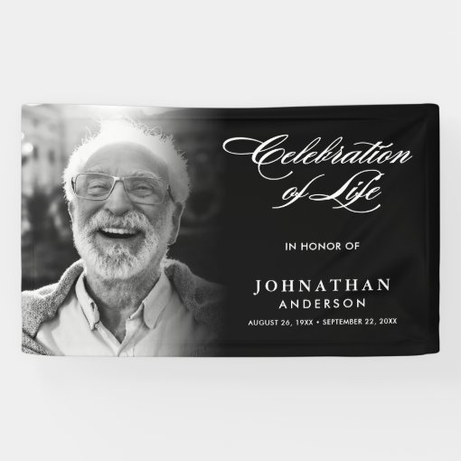 Modern Elegant Script & Photo Celebration of Life Banner | Zazzle