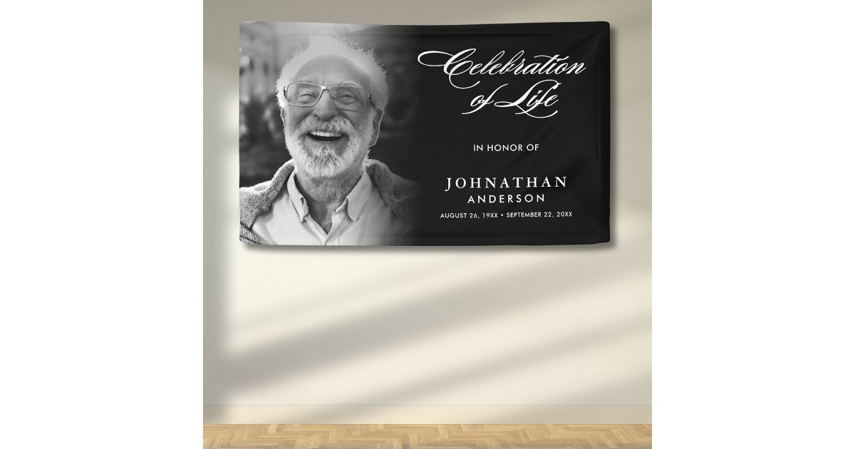 Modern Elegant Script & Photo Celebration of Life Banner | Zazzle
