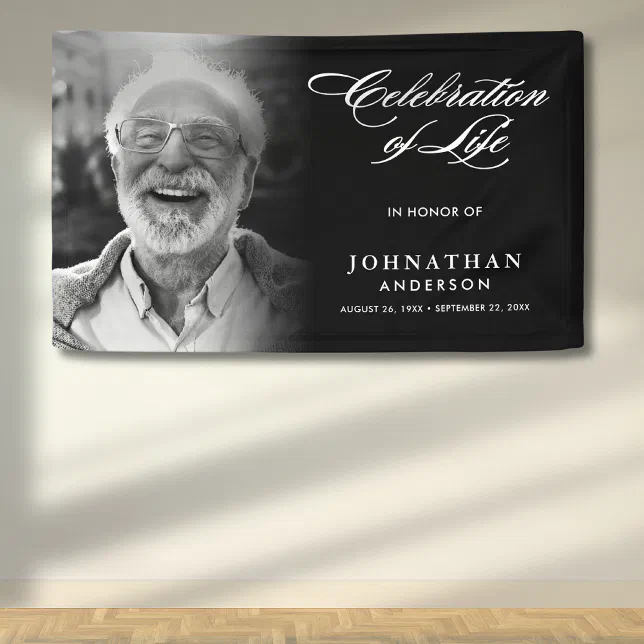 Modern Elegant Script & Photo Celebration of Life Banner | Zazzle