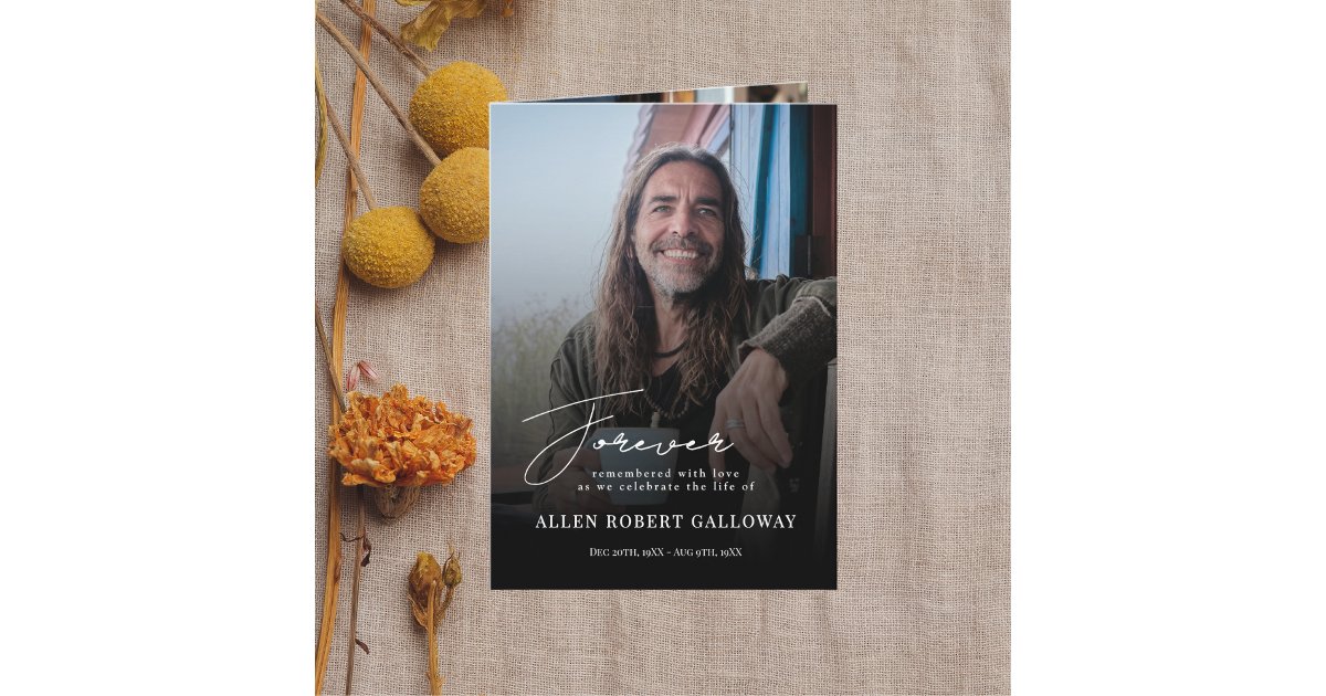 Modern Elegant Script Photo Folded Funeral Program | Zazzle