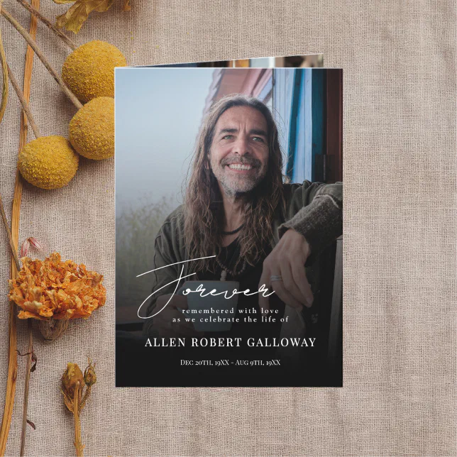 Modern Elegant Script Photo Folded Funeral Program | Zazzle