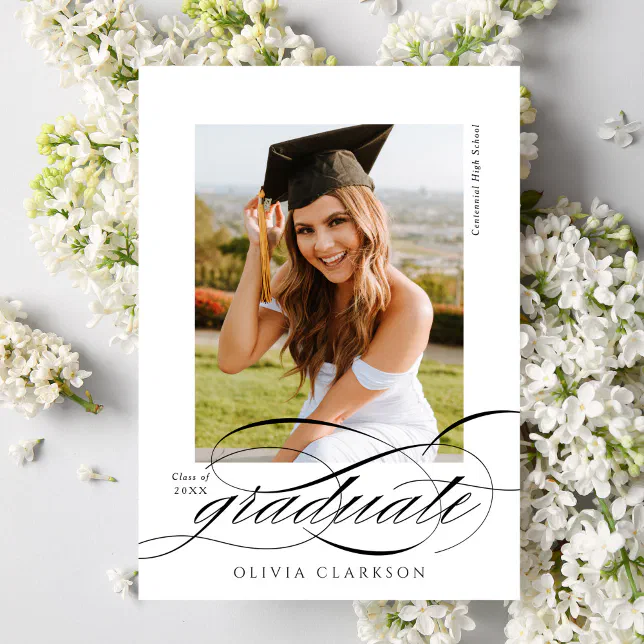 Modern Elegant Script Photo Graduation Announcement | Zazzle