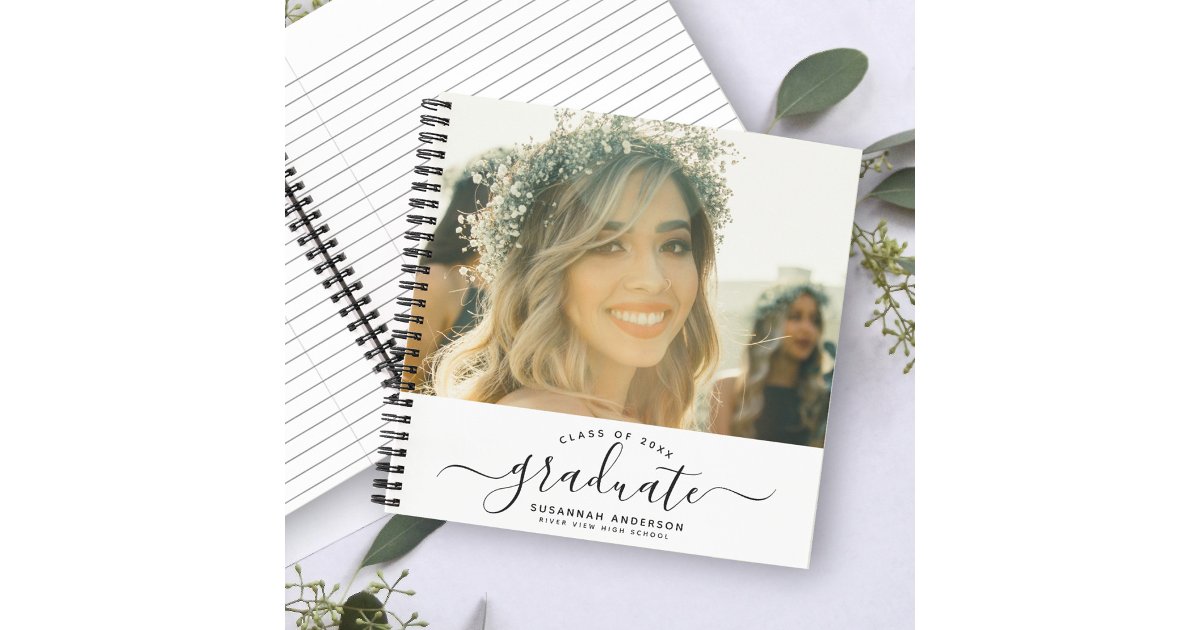 Modern Elegant Script Photo Graduation Guest Notebook | Zazzle