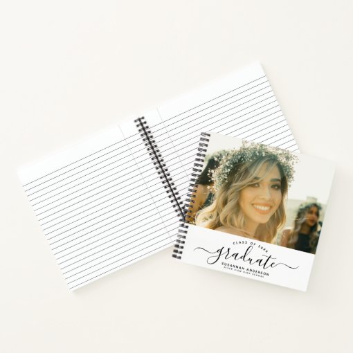 Modern Elegant Script Photo Graduation Guest Notebook | Zazzle