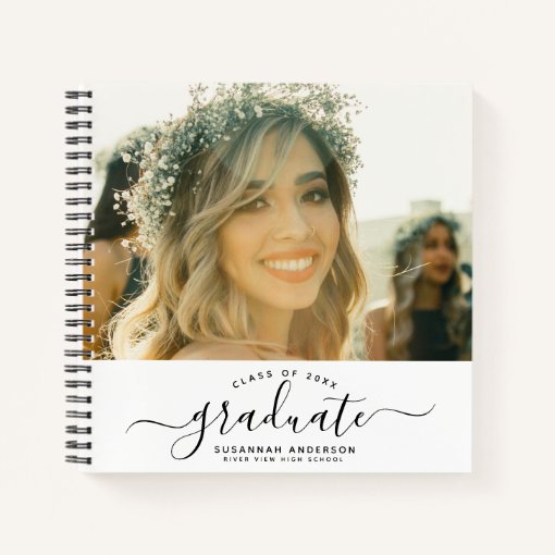 Modern Elegant Script Photo Graduation Guest Notebook | Zazzle