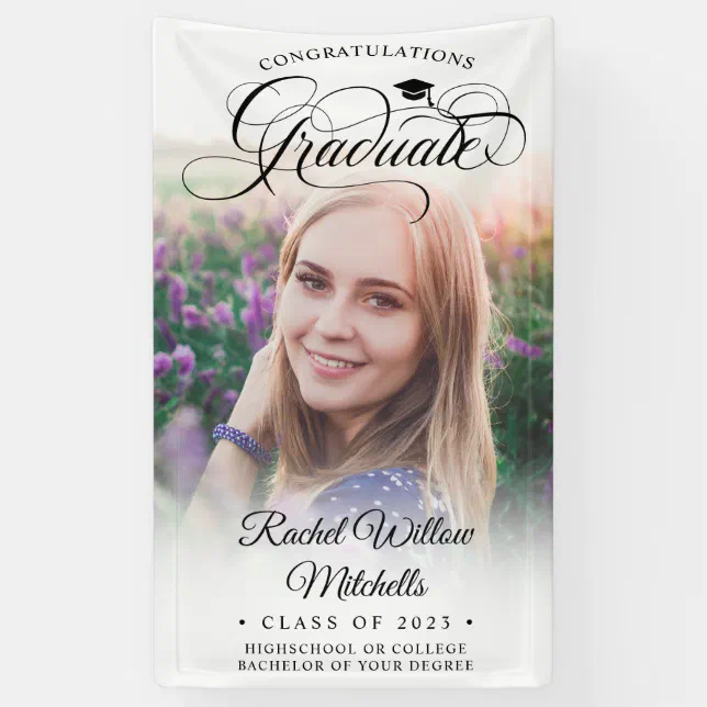 Modern Elegant Script Photo Overlay Graduation Banner | Zazzle
