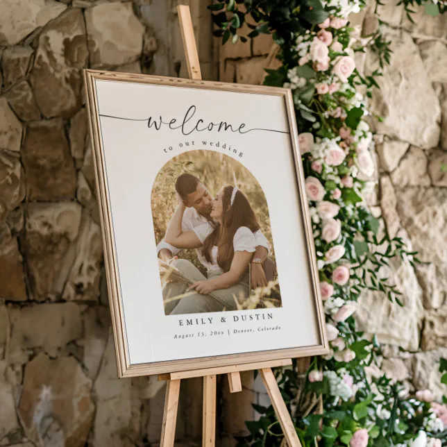 Modern Elegant Script Photo Wedding Welcome Sign | Zazzle