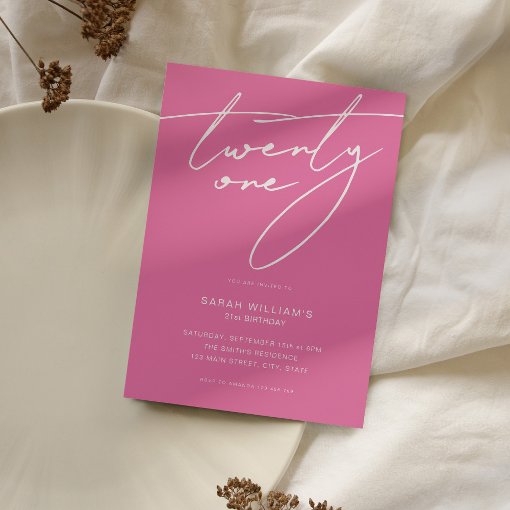 Modern Elegant Script Pink 21st Birthday Party Invitation | Zazzle