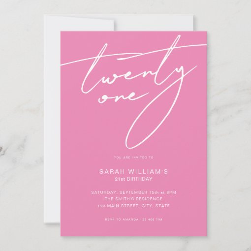 Modern Elegant Script Pink 21st Birthday Party Invitation | Zazzle