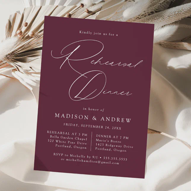 Modern Elegant Script Purple Rehearsal Dinner Invitation | Zazzle
