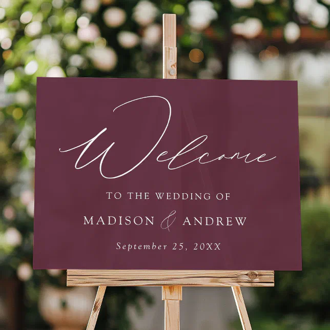 Modern Elegant Script Purple Wedding Welcome Acrylic Sign | Zazzle