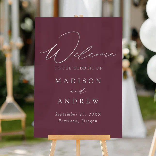 Modern Elegant Script Purple Wedding Welcome Acrylic Sign | Zazzle