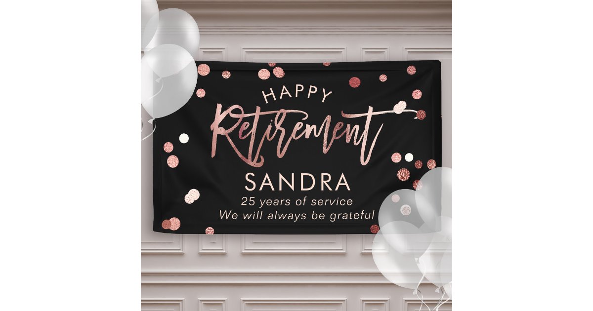 Modern Elegant Script Rose Gold Happy Retirement Banner | Zazzle