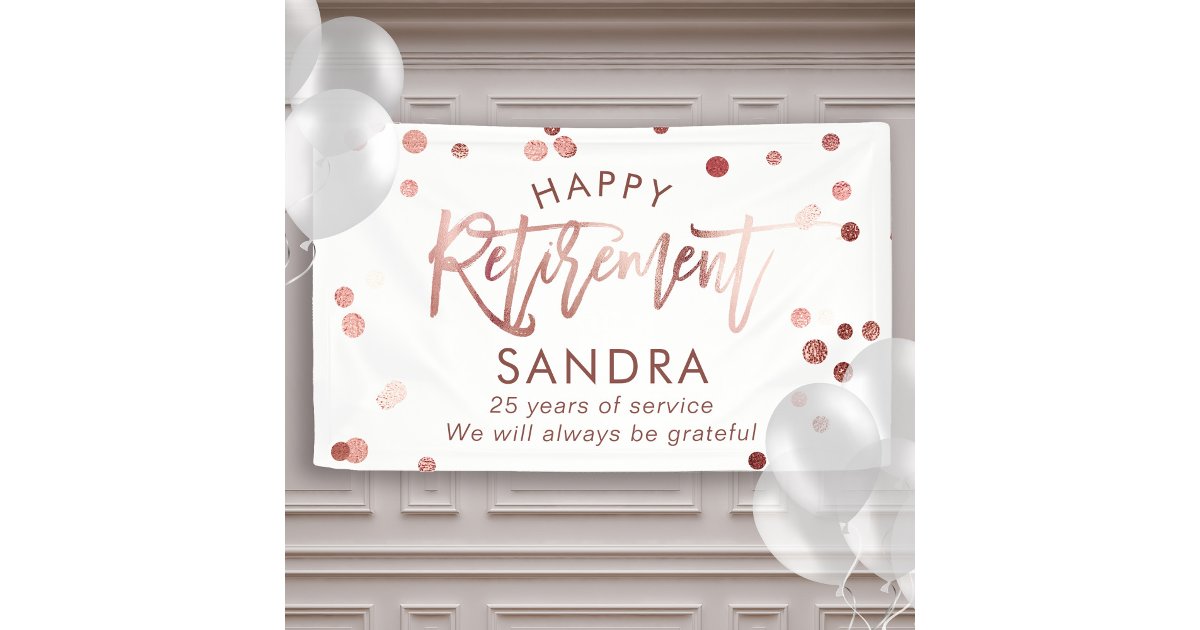 Modern Elegant Script Rose Gold Happy Retirement Banner | Zazzle