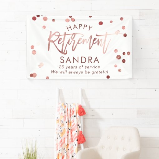Modern Elegant Script Rose Gold Happy Retirement Banner | Zazzle