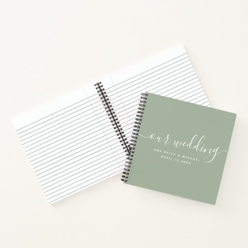 Modern Elegant Script Sage Green Wedding Guest Notebook | Zazzle