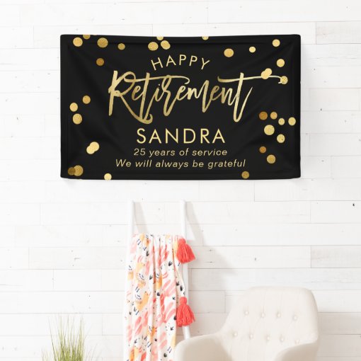 Modern Elegant Script Stylish Gold Retirement Banner | Zazzle