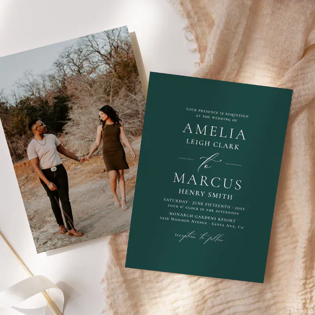 Modern Elegant Script Teal Wedding Invitation | Zazzle