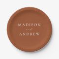 Modern Elegant Script Terracotta Wedding Paper Plates | Zazzle