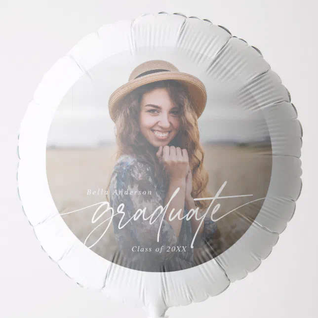 Modern Elegant Script Typography Graduate Photo Balloon | Zazzle