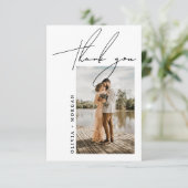 Modern Elegant Script Typography Photo Wedding Thank You Card | Zazzle