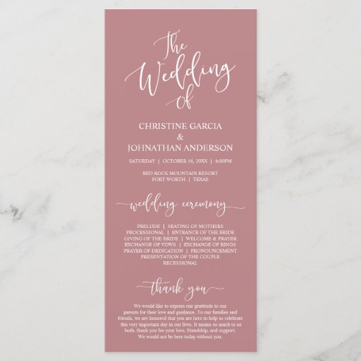 Modern Elegant Script, Wedding Ceremony Program | Zazzle