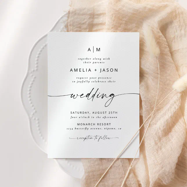 Modern Elegant Script Wedding Invitation | Zazzle