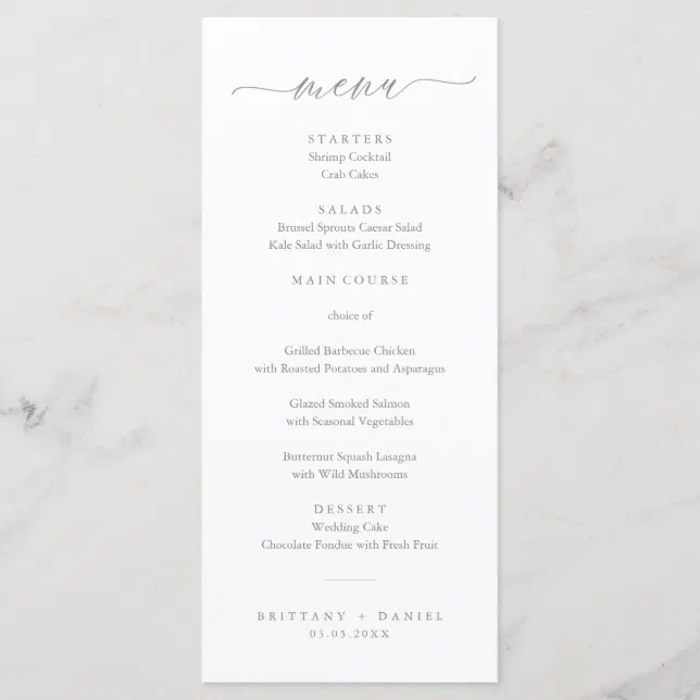 Modern Elegant Script Wedding Menu | Zazzle
