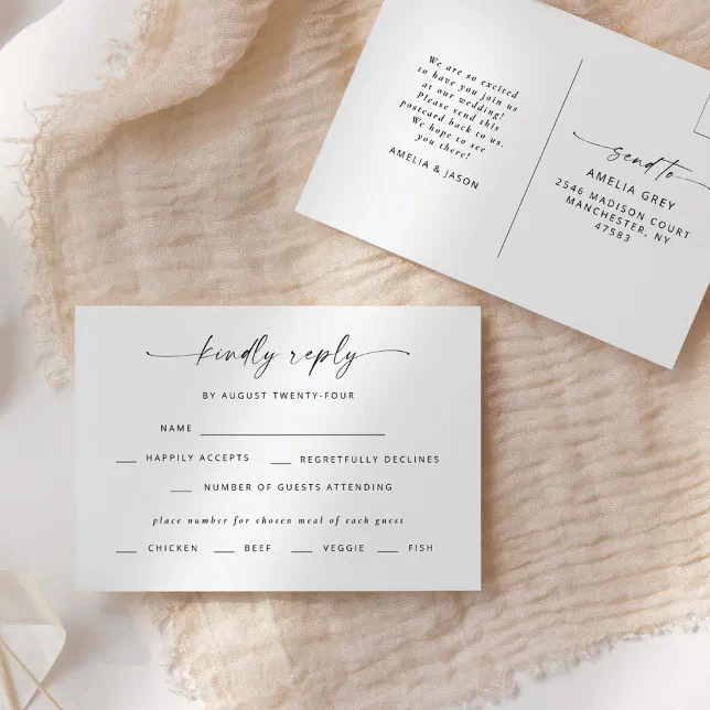 Modern Elegant Script Wedding RSVP Postcard | Zazzle