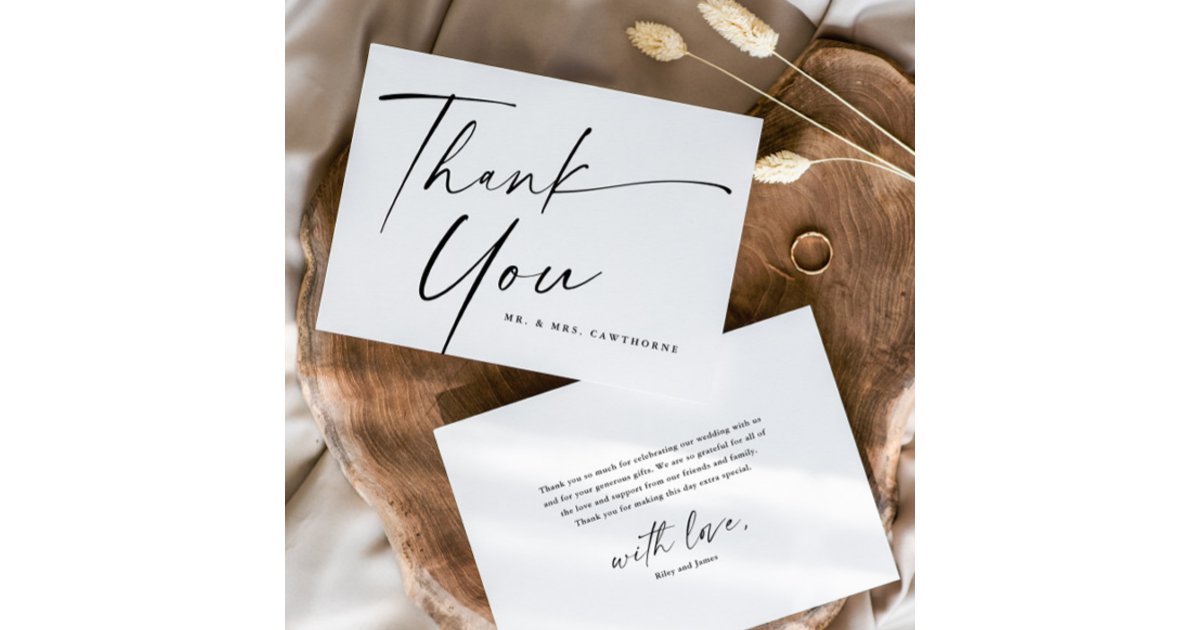 Modern Elegant Script Wedding Thank You Card | Zazzle