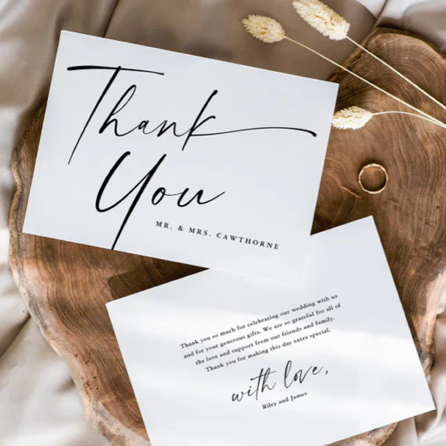 Modern Elegant Script Wedding Thank You Card | Zazzle