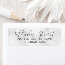 Modern Elegant Script White Marble Label | Zazzle
