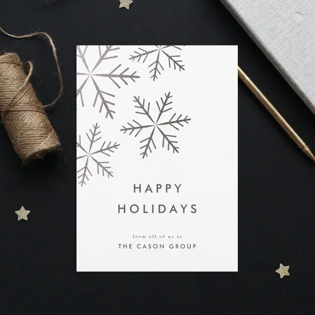 Modern Elegant Silver Snowflakes Business Holiday Card | Zazzle
