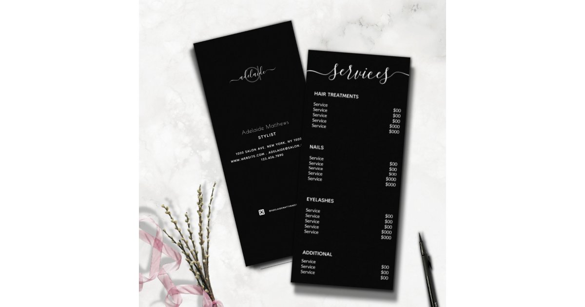 Modern Elegant Simple Black Spa Salon Service Menu | Zazzle