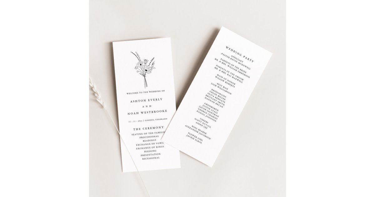 Modern Elegant Simple Floral Wedding Program | Zazzle