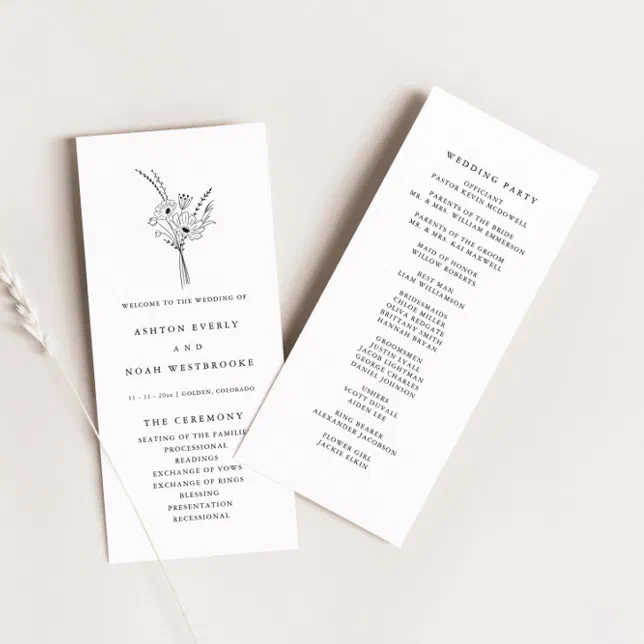 Modern Elegant Simple Floral Wedding Program | Zazzle