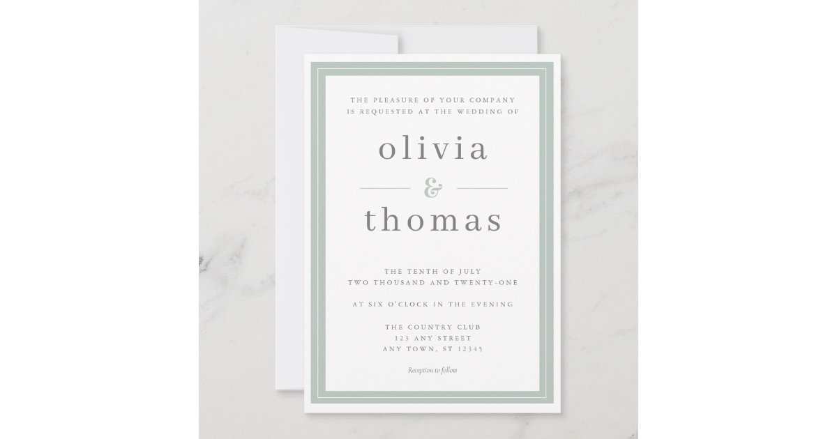 Modern Elegant Simple Sage Green Border Wedding Invitation | Zazzle