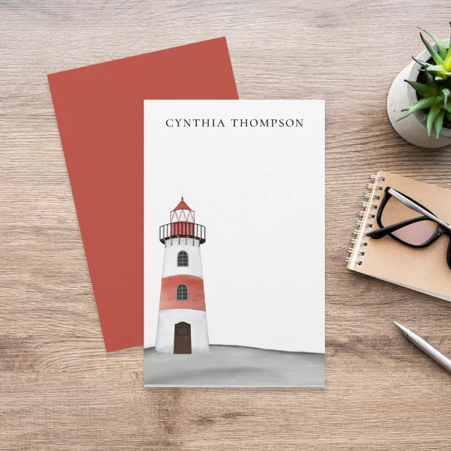 Modern Elegant Simple Watercolor Lighthouse Stationery | Zazzle