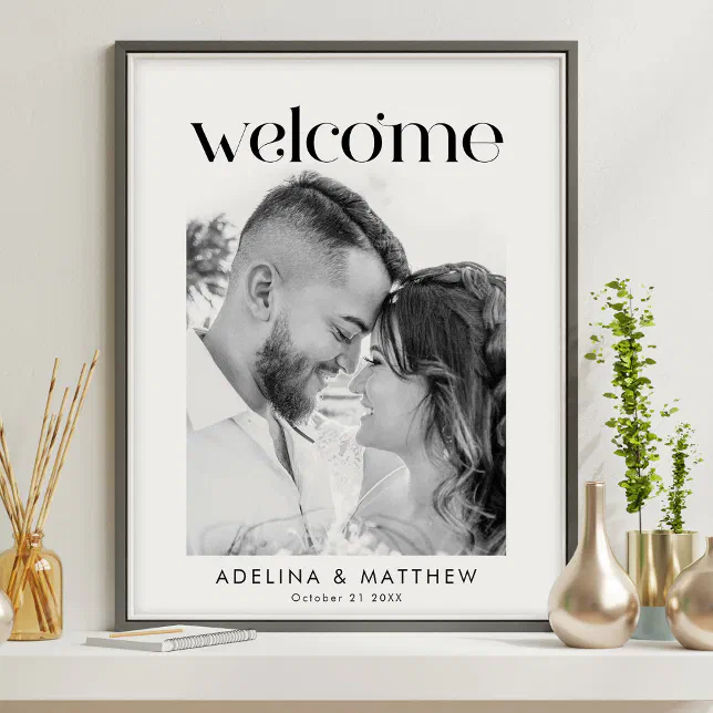 Modern Elegant Simple Wedding Photo Welcome Sign | Zazzle