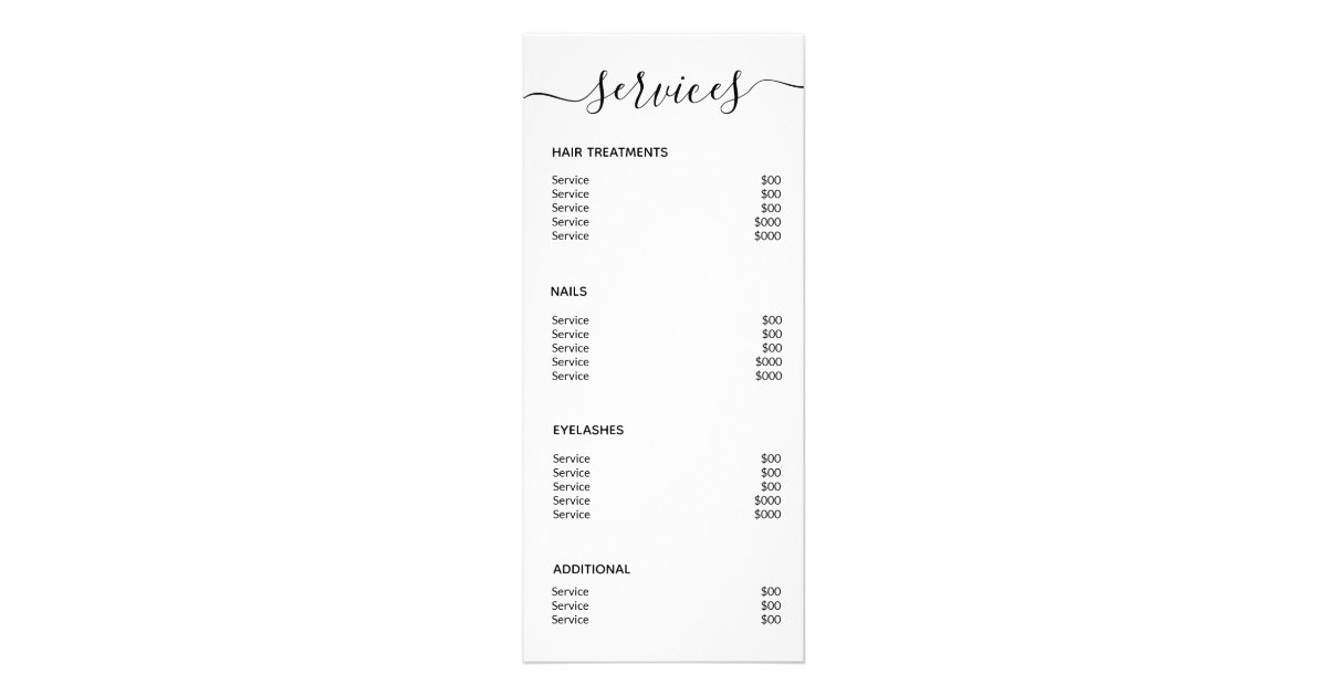 Modern Elegant Simple White Spa Salon Service Menu | Zazzle