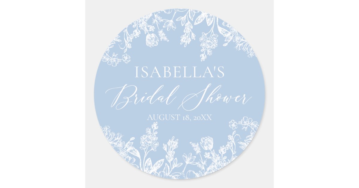 Modern Elegant Something Blue Bridal Shower Classic Round Sticker | Zazzle