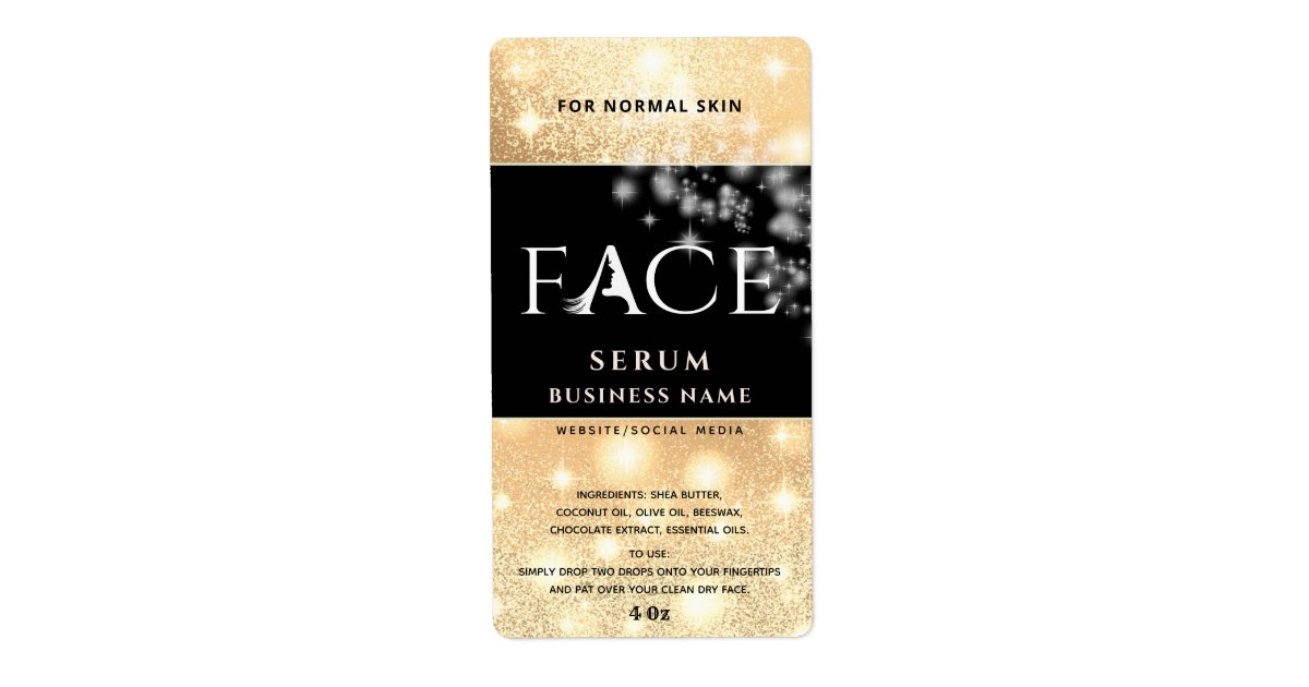 Modern elegant sparkle FACE serum label | Zazzle