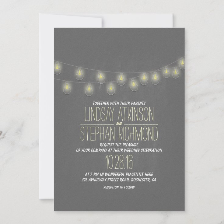 Modern Elegant String Lights Wedding Invitation | Zazzle