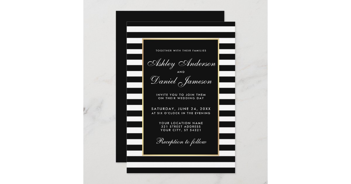 Modern Elegant Striped Wedding Invite BW | Zazzle