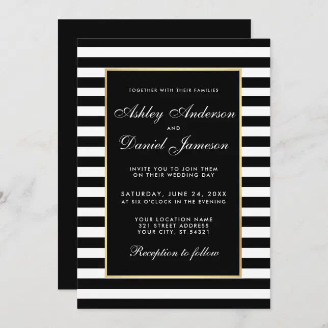 Modern Elegant Striped Wedding Invite BW | Zazzle