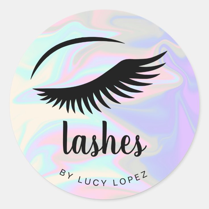 Modern elegant stylish chick holographic lashes classic round sticker ...