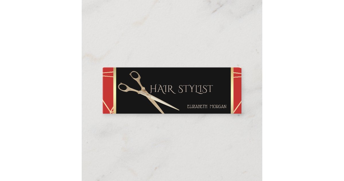 Modern Elegant Stylish Geometric Red ,Scissors Mini Business Card | Zazzle