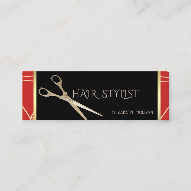 Modern Elegant Stylish Geometric Red ,Scissors Mini Business Card | Zazzle